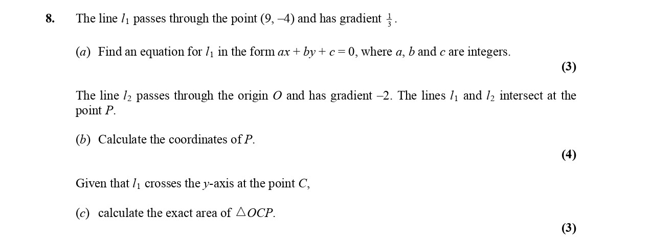 A-Level Edexcel Maths Pure Solving Equations: The line l_1 passes through the